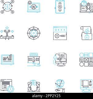 Innovation ecosystems linear icons set. Collaboration, Technology ...