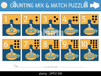 Vector under the sea mix and match puzzle with cute fishes. Matching ...