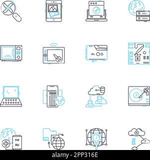 Resource pooling linear icons set. Collaboration, Aggregation ...