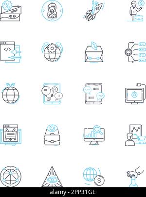 Commercial Upturn linear icons set. Boom, Recovery, Resurgence ...