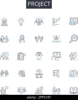 Project line icons collection. Venture, Initiative, Endeavor, Undertaking, Scheme, Assignment ...