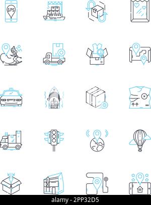 Dispatch and transport linear icons set. Delivery, Shipping, Logistics, Freight, Shipment ...