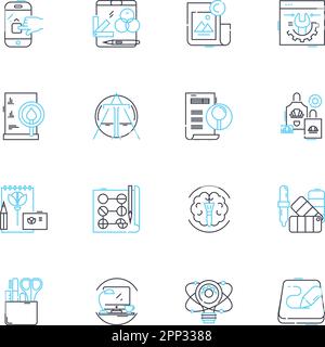Strategic planning linear icons set. Vision, Goals, Mission, Objectives ...