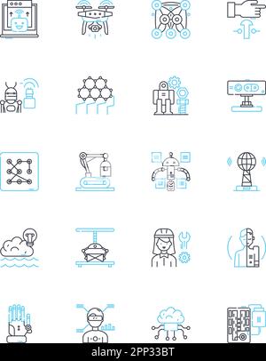 Resource pooling linear icons set. Collaboration, Aggregation ...