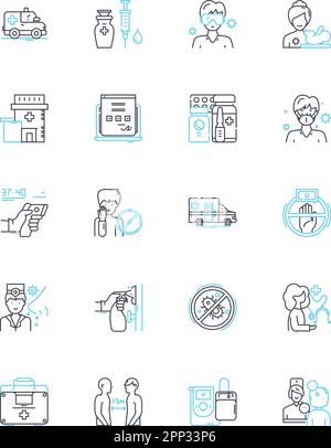 Synthetic healthcare linear icons set. Simulation, Fabricated ...