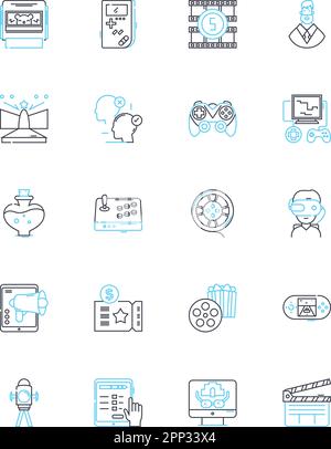 Webcasting linear icons set. Broadcast, Live-streaming, Online, Video ...