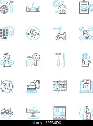 Technician linear icons set. Skilled, Expert, Proficient, Experienced ...