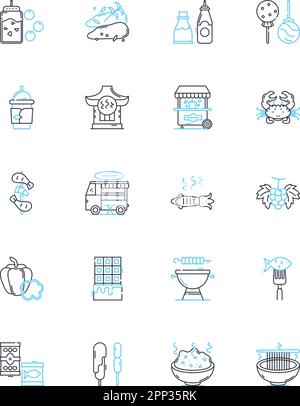 Barbecue pitstop linear icons set. Smokehouse, Grilling, Pitmaster ...