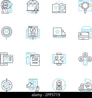 Online nerking linear icons set. Connection, Collaboration, Nerking, Engagement, Profile ...