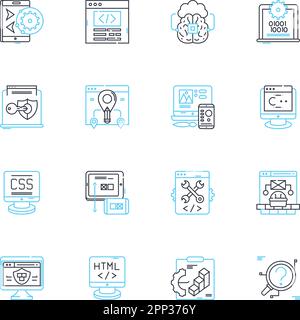 Lean programming linear icons set. Efficiency, Optimization ...