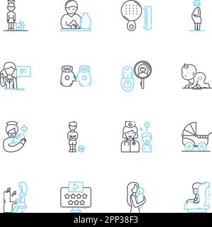Newborn linear icons set. Precious, Fragile, Innocent, Sweet, Miracle ...