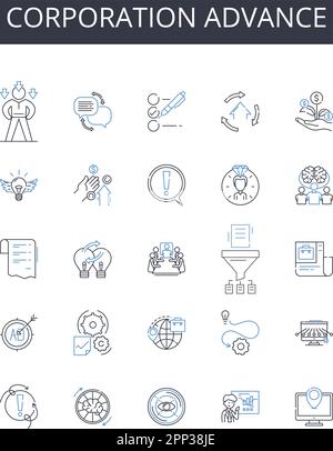 Corporation advance line icons collection. Partnership, Synergy ...