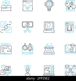 Informational cooperation linear icons set. Collaboration, Partnership, Alignment, Synergy ...