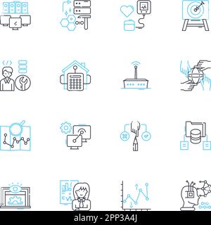 Recordkeeping methods linear icons set. Digitization, Organization, Classification, Filing ...