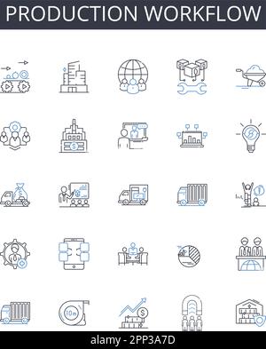 Production workflow line icons collection. Manufacturing process ...