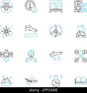 Heliport linear icons set. chopper, aviation, rotorcraft, takeoff ...