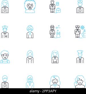 Individual persona linear icons set. Self, Identity, Ego, Personality ...