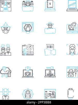 Fraudsters linear icons set. Deceit, Scam, Swindle, Sham, Trickster ...