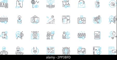 Financial assessment linear icons set. Budgeting, Analysis, Evaluation, Forecasting, Planning ...