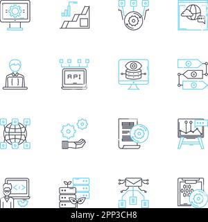 Supervision Oversight linear icons set. Surveillance, Management ...
