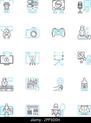 Music production linear icons set. Beatmaking, Mixing, Mastering ...
