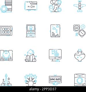 Game development sector linear icons set. Code, Graphics, Animation, Design, Framework ...