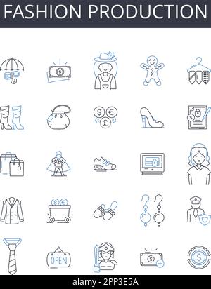 Apparel manufacturing line icons collection. Textiles, Garments ...