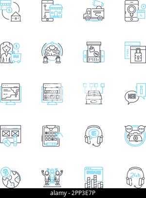 Patron service linear icons set. Assistance, Support, Helpdesk ...