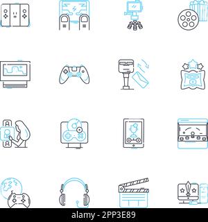 Sound and visual sector linear icons set. Acoustics , Amplification , Audio , Bass , Beat ...