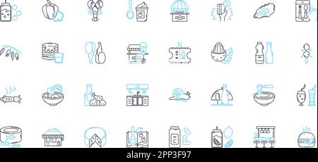 Waterfront restaurant linear icons set. Ocean, Harbor, Dockside, Marina ...