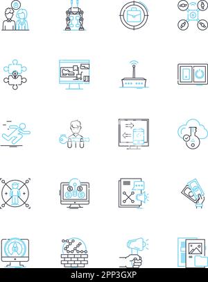 Blockchain revolution linear icons set. Decentralization, Cryptography, Innovation, Transparency ...
