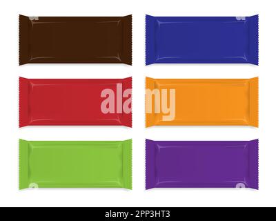 Chocolate bar wrapper. Foil pouch mock up, vector. Biscuit candy paper ...