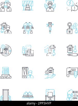 Infrastructure creation linear icons set. Development, Planning ...