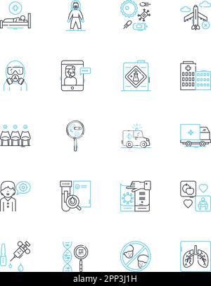 Pathogens linear icons set. Bacteria, Virus, Fungi, Parasites ...