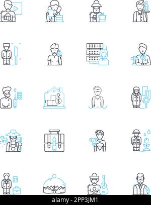 Partnerships linear icons set. Collaboration, Alliances, Cooperation, Support, Joint ventures ...