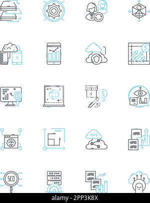 Sales monitoring linear icons set. Insights, Analysis, Metrics ...
