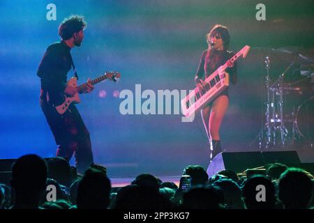 Matthew Lewin, left, and Mica Tenenbaum of Magdalena Bay pose at the ...