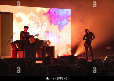 Mica Tenenbaum, left, and Matthew Lewin of Magdalena Bay perform during ...