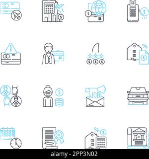 Cash inflows linear icons set. Revenue, Income, Assets, Profits ...