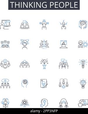 Thinking people line icons collection. Intellectually curious ...