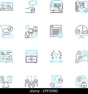 Project launching linear icons set. Initiative, Rollout, Debut, Unveiling, Inception ...