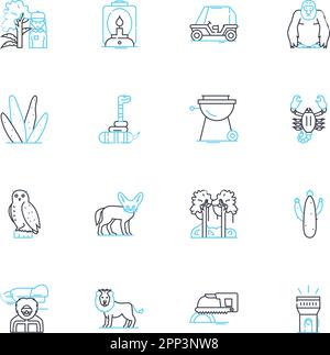 Forest linear icons set. Sylva, Arboretum, Canopy, Flora, Fauna ...