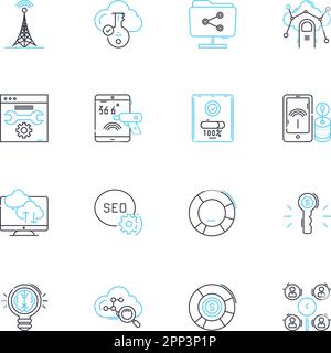 Brand awareness linear icons set. Visibility, Recognition, Perception, Familiarity, Credibility ...