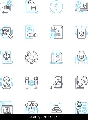 Individual finances linear icons set. Budgeting, Saving, Debt ...