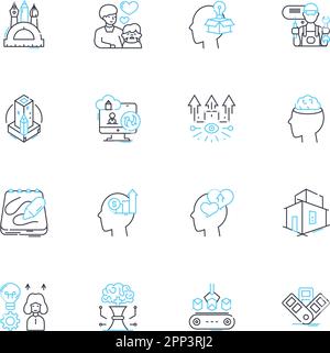 Cogitation linear icons set. Reflection, Contemplation, Rumination ...