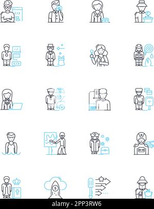 Identity creation linear icons set. Persona, Self-image, Perception ...