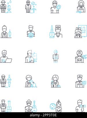 Vocation linear icons set. Calling, Mission, Purpose, Career, Passion ...