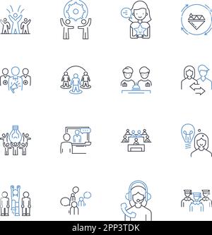 Pitching line icons collection. Presentation, Delivery, Persuasion ...