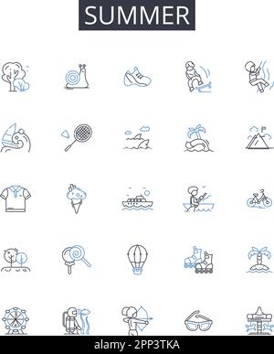 Scorching days line icons collection. Heatwave, Sultry, Sweaty ...