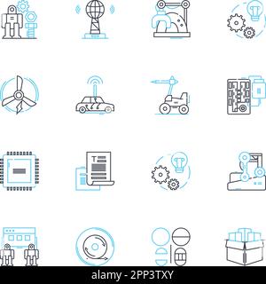 mechanical modeling linear icons set. Simulation, Analysis, Design, Optimization, Flexibility ...